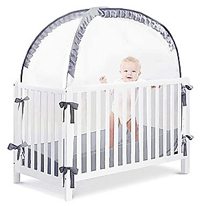 L RUNNZER Baby Safety Crib Tent to Keep Baby from Climbing Out,Pop Up Crib Tent to Protect Your Baby from Falls and Bite,See Through Mesh Top Nursery Mosquito Net