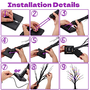 Efunly 2 Pack 24 Inch Halloween Black Spooky Tree with Orange & Purple Lights, USB&Battery Operated Tabletop Halloween Black Tree with Timer for Halloween Decorations Indoor Home Holiday Party