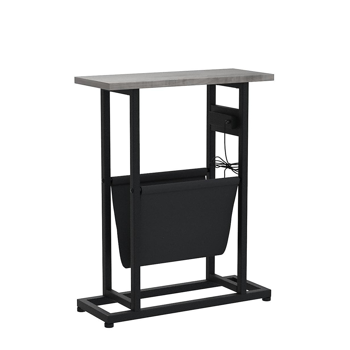 LAKEMID Narrow Side Table Set of 2 with Charging Station, Skinny Side Tables with Storage, Slim End Tables for Small Spaces with USB Ports for Living Room, Bedroom, Grey