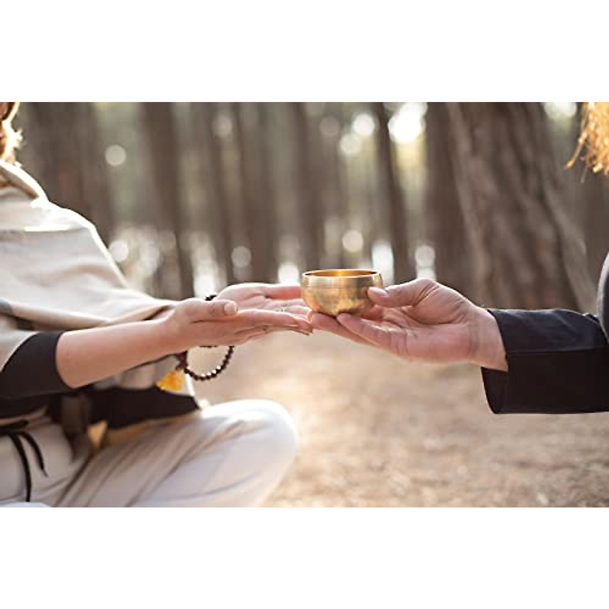 Tibetan Singing Bowl Set Bronze - Master Healing Grade - Pure Tone by Himalayan Bazaar (3.2 Inch, Gold)