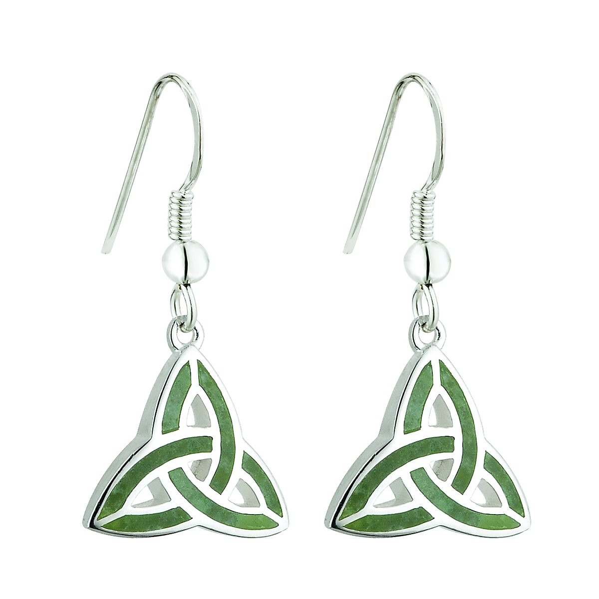 Biddy Murphy, Irish Trinity Knot Earrings for Women, 925 Sterling Silver, Connemara Marble Inlay, Elegant Celtic Jewelry Imported from Ireland's Finest Artisan Jewelers