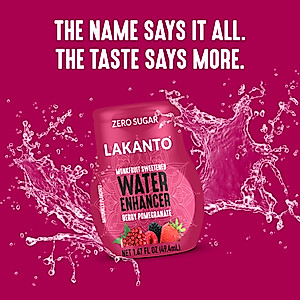 Lakanto Sugar Free Water Enhancer - Sweetened with Monk Fruit Sweetener and Erythritol, On the Go Liquid H2O Hydration, Zero Sugar, Naturally Flavored - Berry Pomegranate (1.67 fl oz - Pack of 6)