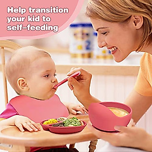 ANAVIL 8 Pack Baby Feeding Set, Silicone Toddlers Weaning Feeding Sippy Cup with Straw and Lid Baby Feeding Supplies Set (8Pack Pink)