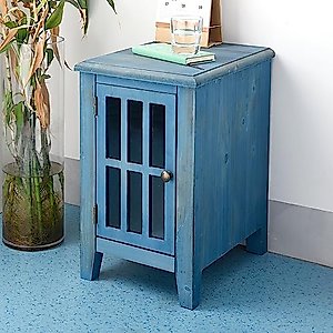 Hoeneo Nightstands Farmhouse Nightstand Bedside Table with Storage, Narrow End Side Table, Strong and Sturdy Easy Assembly Vintage Blue 15.7"X11.8"X19.5"