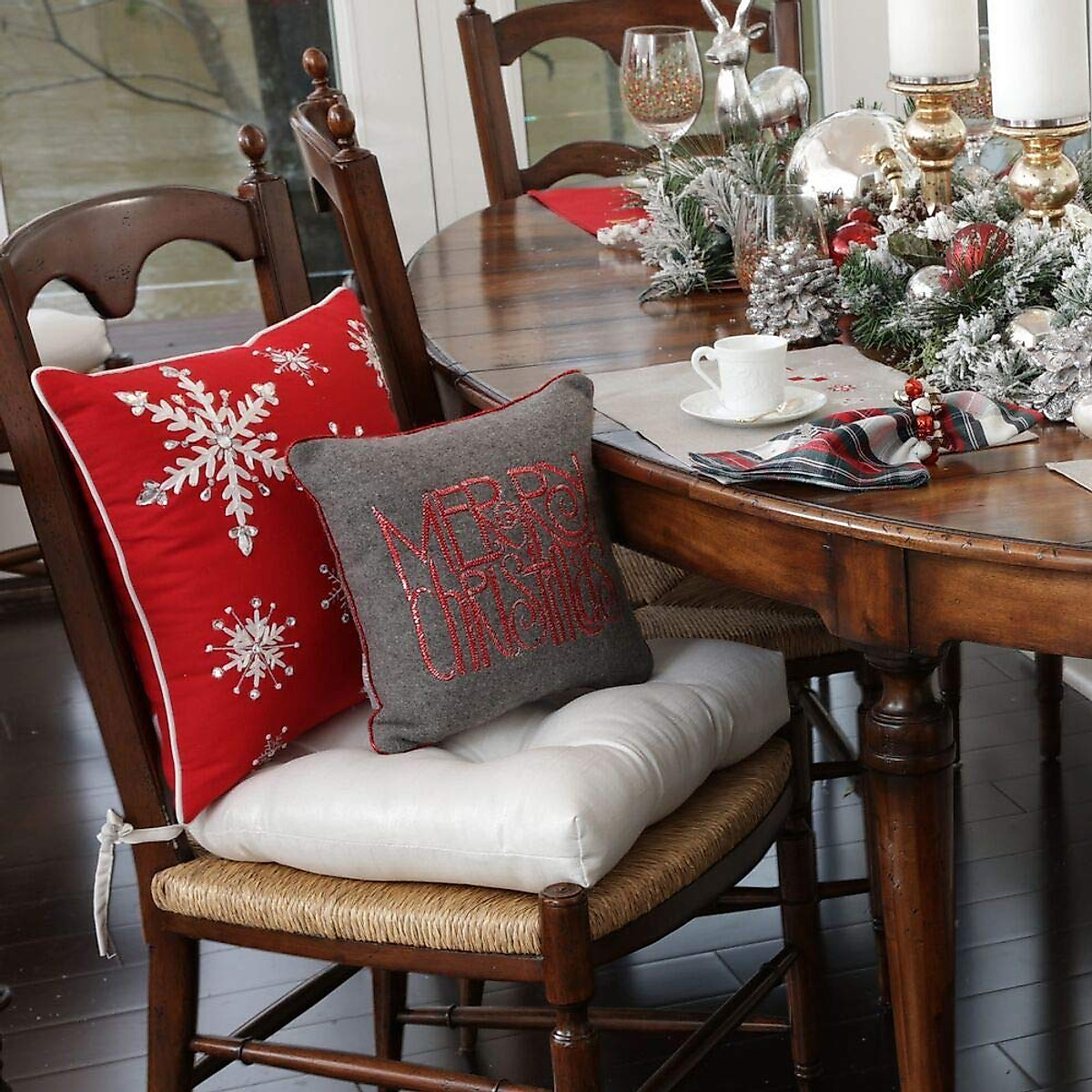 Pillow Perfect Jeweled Christmas Snowflake Decorative Throw Pillow, 1 Count (Pack of 1), Grey