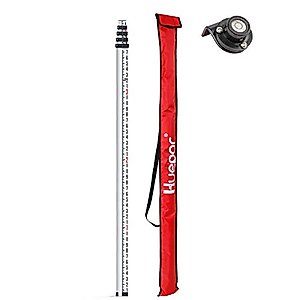 Huepar 16 - Foot Aluminium Grade Rod -8ths 5 Sections Telescopic with Bubble Level - Waterproof Soft Carrying Bag Included GR5