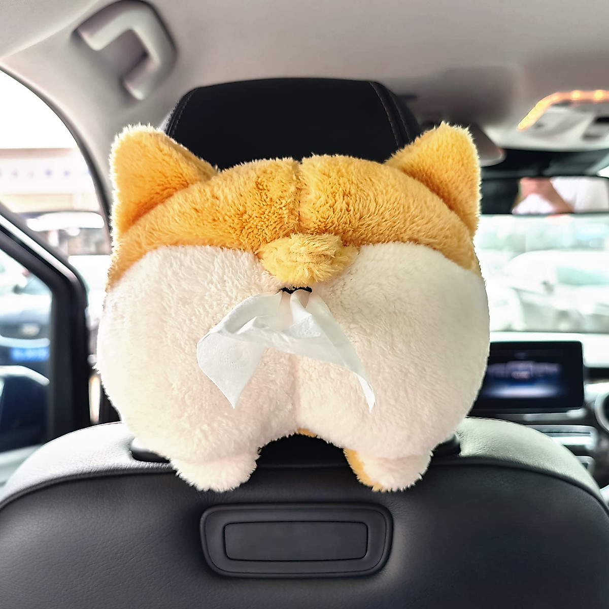 VOSAREA Tissue Box Cover Soft Adorable Corgi Butt Shaped Creative Storage Bag Hanging Pouch Tissue Box Wrapper Paper Organizer Dispenser for Car Home Bathroom Vanity Countertop Tabletop