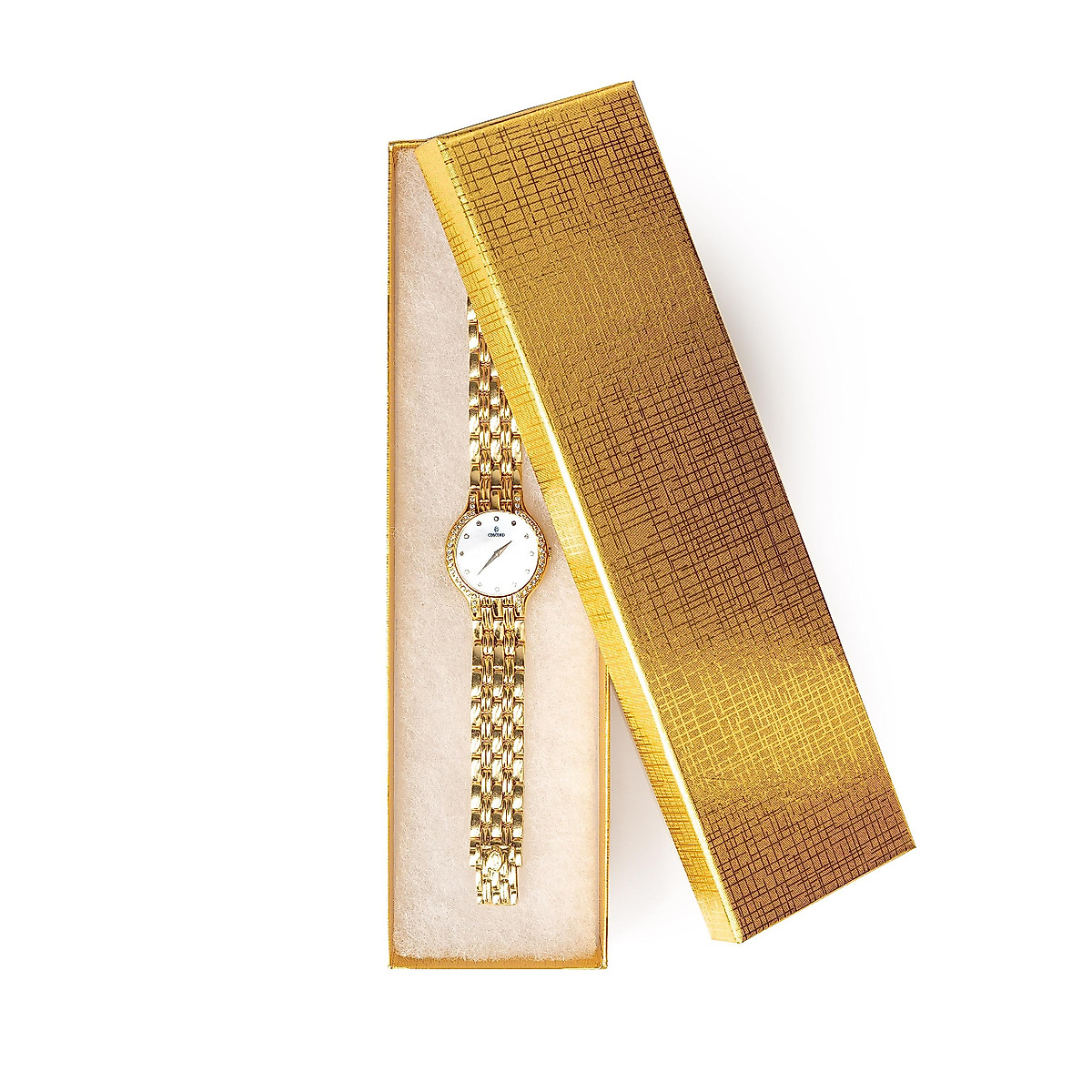 Prestige and Fancy Jewelry Gift Boxes, 20 Pack, 8 x 2 x 0.9 - Cotton Filled Cardboard Gift Box with Lids for Watches, Bracelets, Anklets, For Christmas, Party Favors, Jewelry Store (Gold)