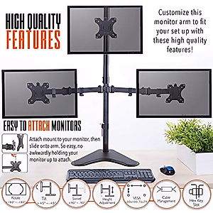 Stand Steady Triple Monitor Desk Stand with Tabletop Base, for Home or Office Use, Height Adjustable Computer Monitor Stand with Full Articulation VESA Mounts, Fits Most LCD/LED Monitors 13-32 Inches