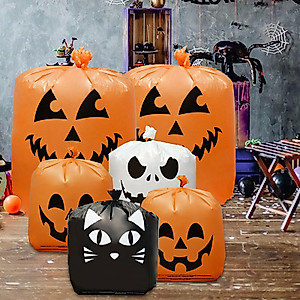 6 Pcs Halloween Pumpkin Lawn Leaf Bags, Includes 2 Pcs 48 "x36" Pumpkin Smiley Leaf Bags and 4 Pcs 30 "x24" Halloween Trash Bags for Halloween Outdoor, Party Favors, Yard Lawn Garden Decorations