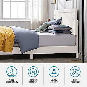 Mjkone Cal-King Bed Frame| Platform Bed Frame Upholstered Velvet Backrest | Adjustable Tufting Headboard Bed Frame with Solid Wood Slats Support Easy Assembly-Beige