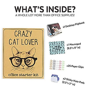 Office Gift for Cat Lovers | Cute Cat Office Supplies - Funny Cat Memes Desktop Flipbook, Cat Mouse Pad, Cat Shaped Bookmark Paper Clips, Cat Sticky Notes, Accessories for Home School Work Office