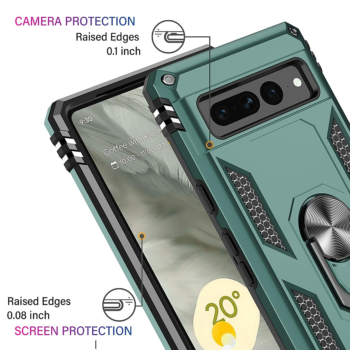 IKAZZ Suitable for Google Pixel 7 Pro Case,Military Grade Shockproof Heavy Duty Protective Phone Cover Pass 16ft Drop Test with Magnetic Kickstand Car Mount Holder Pine Green