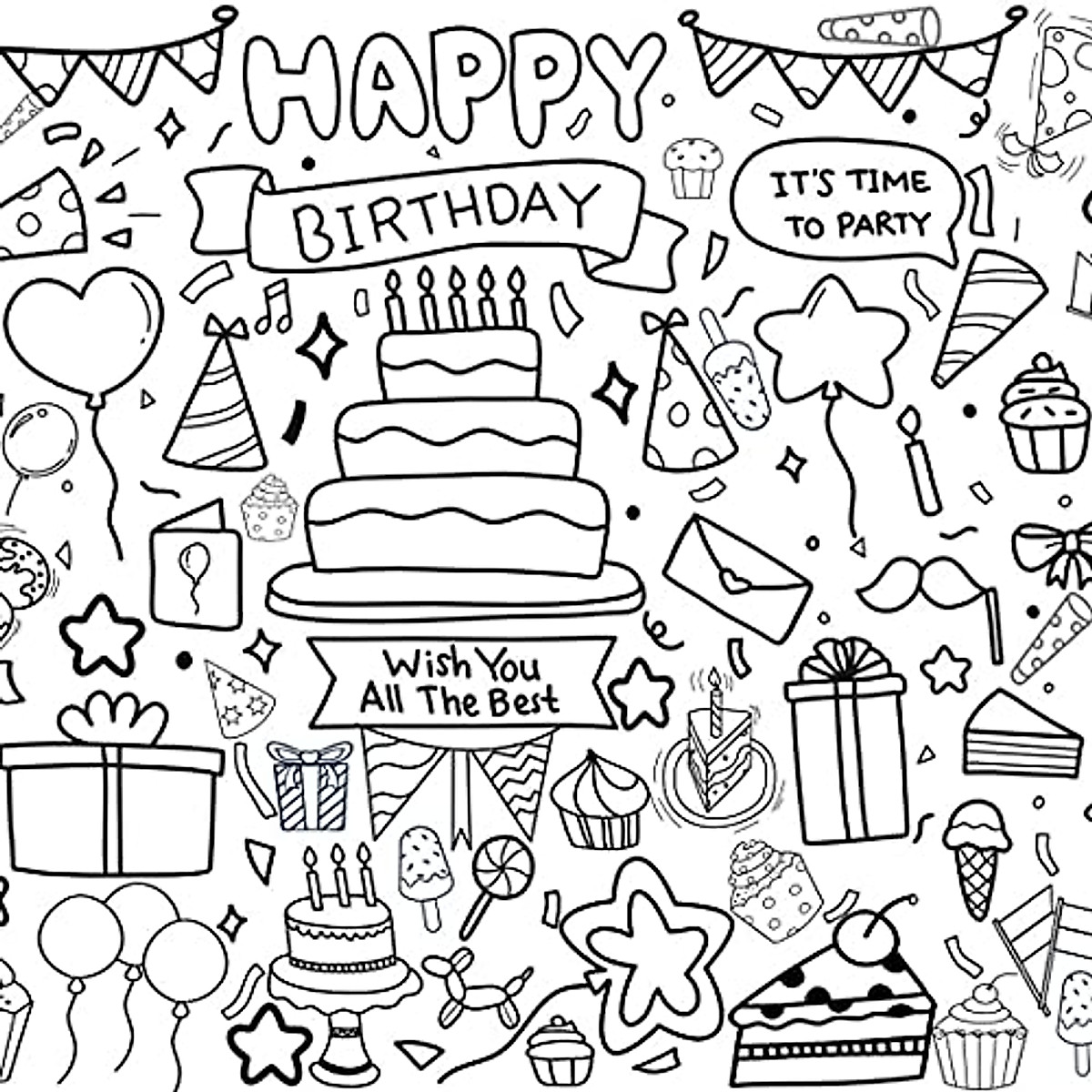 Huge Birthday Coloring Banner - 36 x 72 Inches Giant Paper Coloring Poster Paper Tablecloth for Kids Parties