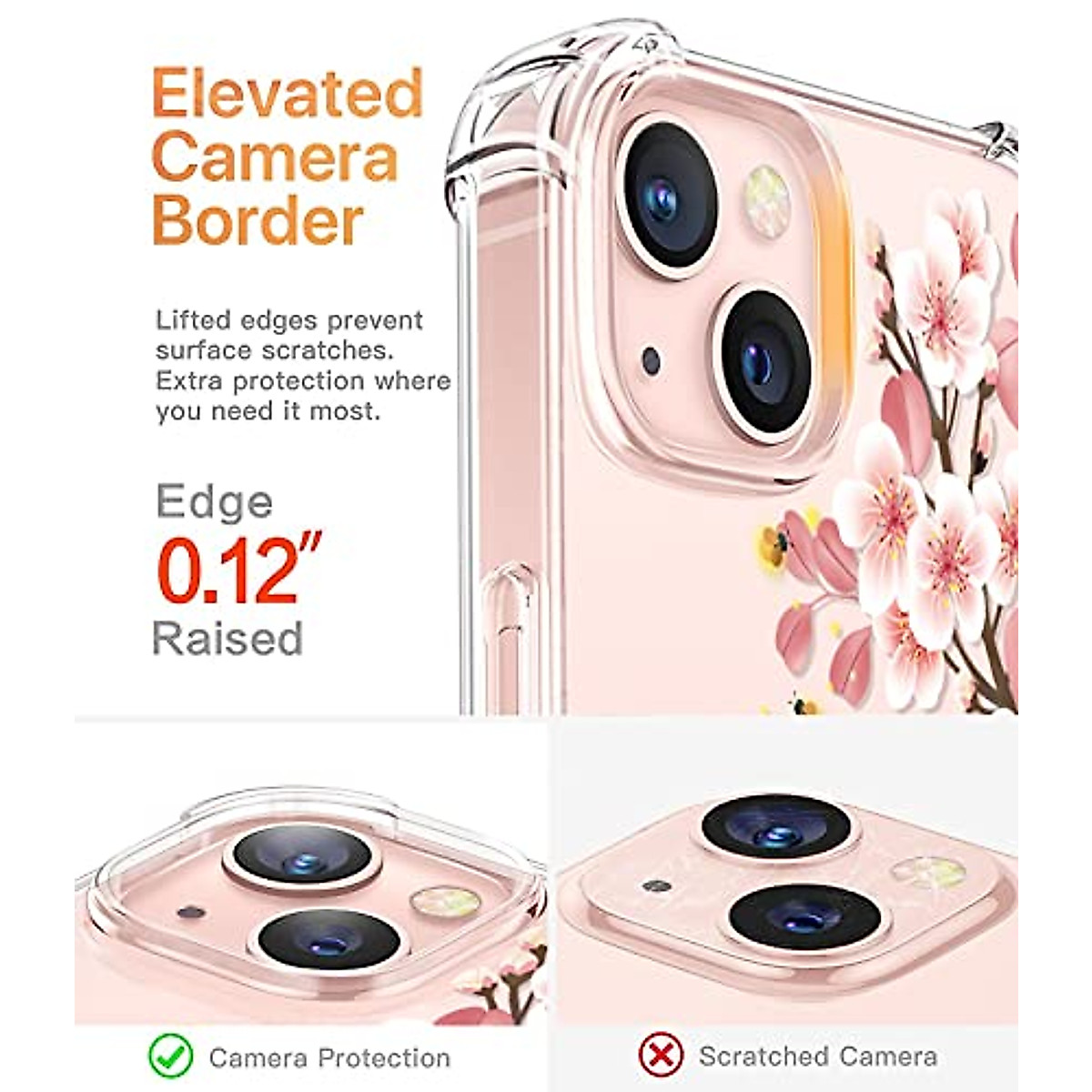 RoseParrot Designed for iPhone 13 Case with Screen Protector + Ring Holder + Waterproof Pouch, Clear with Floral Pattern Design, Soft&Flexible Bumper Shockproof Protective Cover （Fireflies）