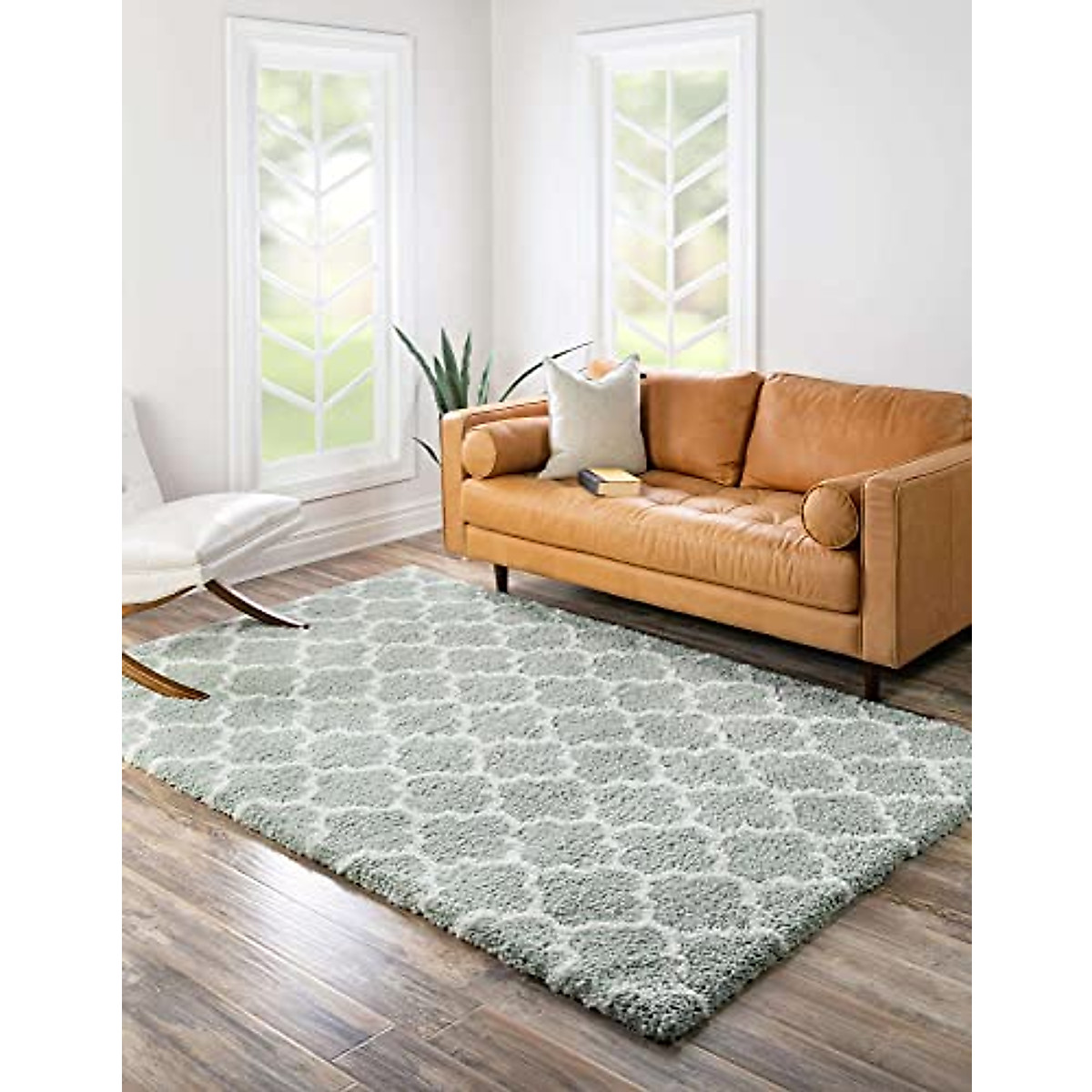 Unique Loom Rabat Shag Collection Area Rug - Marble (9' 10" x 14' 1" Rectangle, White Cyan/Ivory)