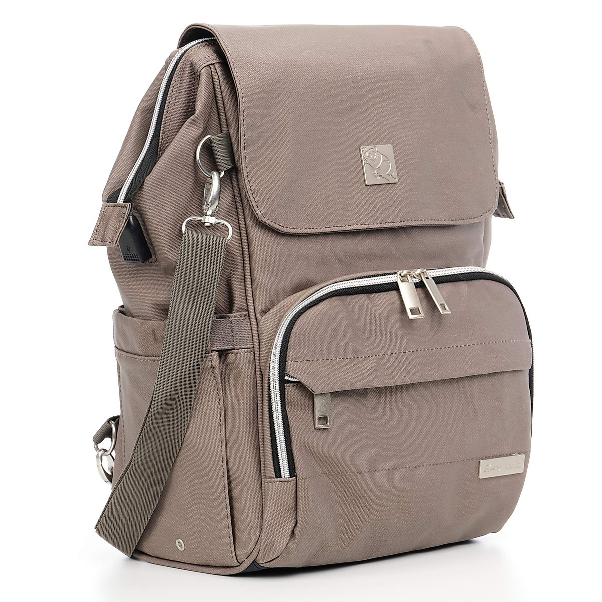 The Kennedy Diaper Bag Backpack for Mom or Dad with Stroller Straps, Baby Changing Pad & USB Hub, Neutral (Grey)