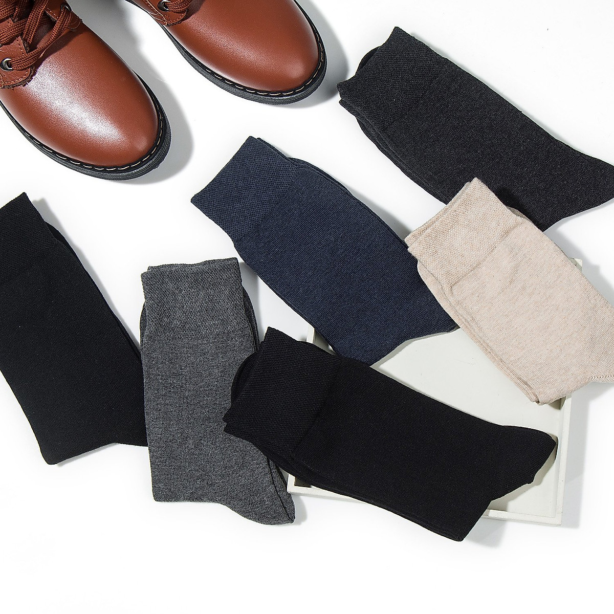7DayOtter 98% Cotton Rich Odor Resistant Dress Socks for Husband Business Casual Socks 6Pack