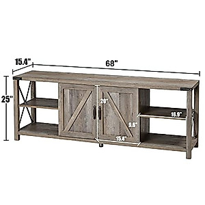 AMERLIFE Industrial Farmhous 68" TV Stand for TVs up to 70" & Set of 2 Industrial Metal X Back Bookshelf, 64", Rustic Wash Grey