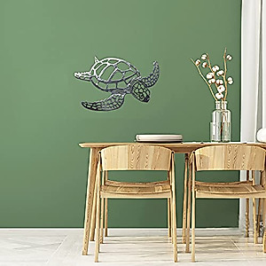 Metal sea Turtle, Metal Wall Art, Metal Wall Decor, Metal Turtle, Metal sea Life, Turtle Decor, Ocean Decor, Beach Decor, Art, Unique Room Decor for Boys Girls Women (Silver)