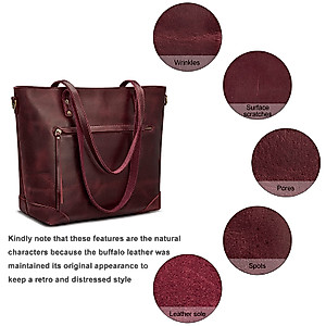 S-ZONE Vintage Genuine Leather Shoulder Laptop Bag Work Totes for Women Purse Handbag with Back Zipper Pocket