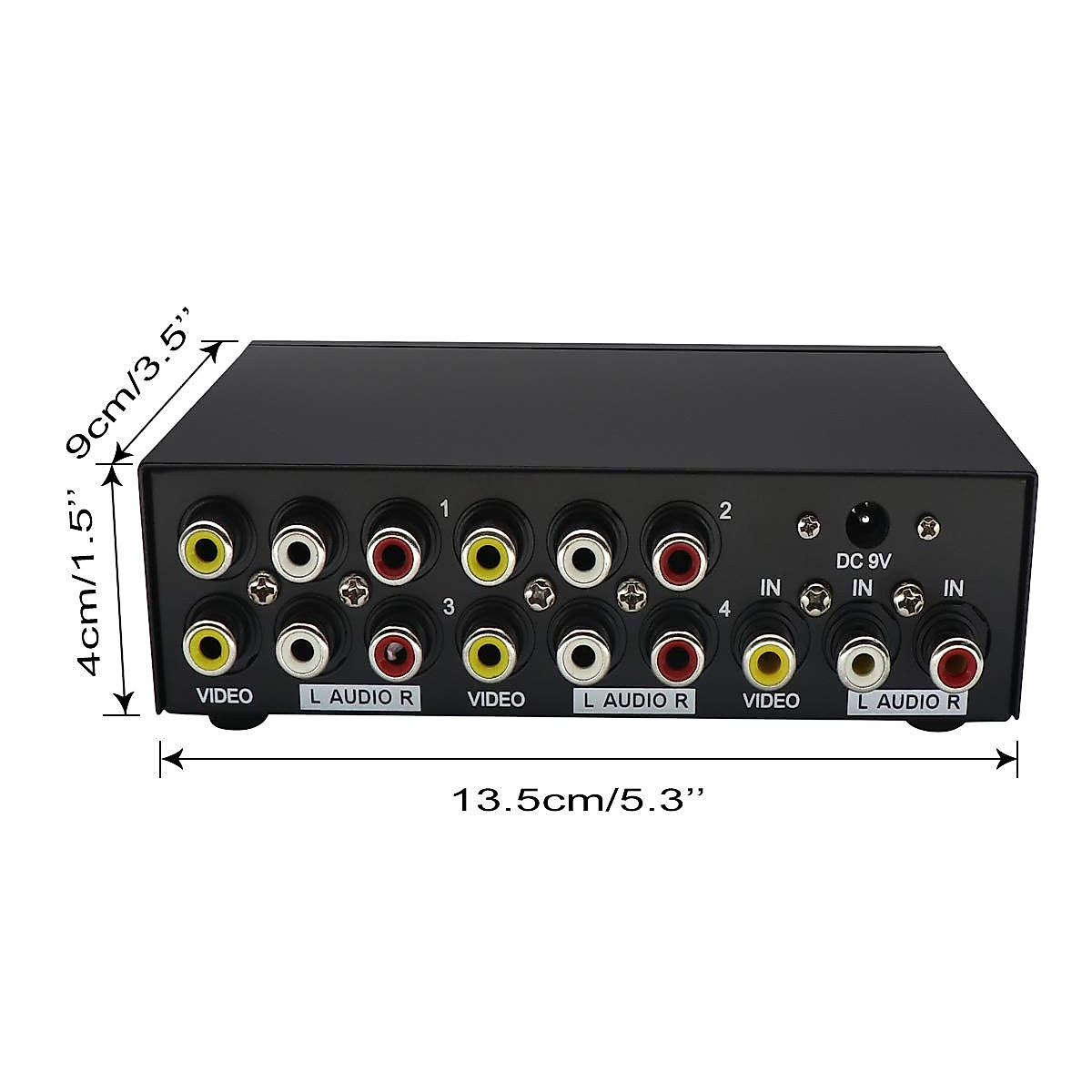 RCA Splitter with 4-Way Audio Video RCA Switch Box + RCA Cable, 4 Way Port Splitter RCA Audio Video AV Switch Box Game Selector (4 in 1 Out- B)
