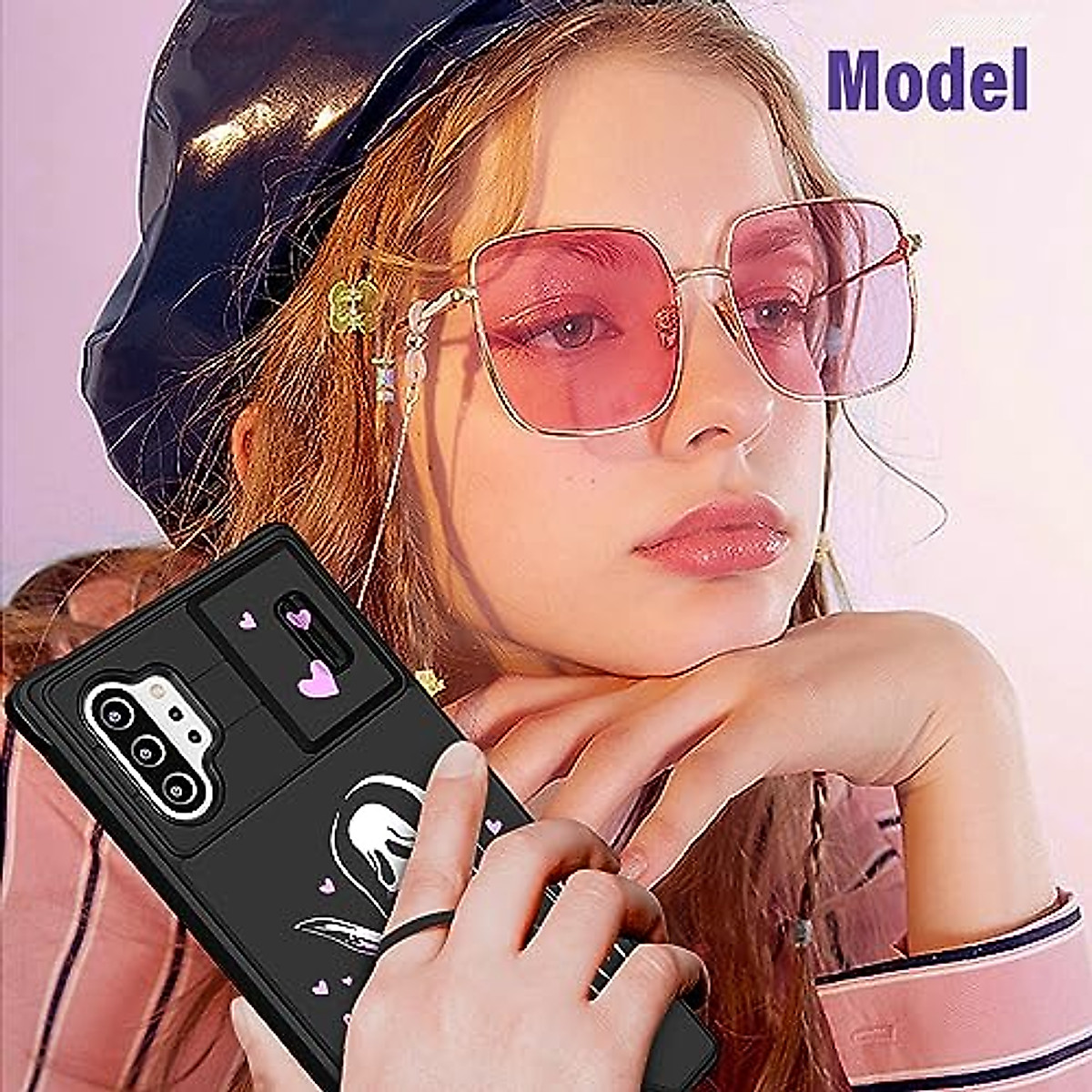 oqpa for Samsung Galaxy Note 10 Plus Phone Case Cute Cartoon Case for Galaxy Note 10 Plus for Women Girly Kawaii Funny Cover with Camera Cover+Ring Holder for Note 10+ Plus, Heart Skull