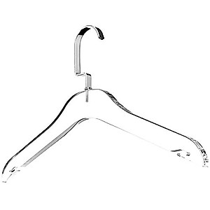 Clear Acrylic Clothes Hangers - 10 Pack Stylish and Heavy Duty Closet Organizer with Silver Chrome Plated Steel Hooks - Non-Slip Notches for Suit Jacket, Sweater, Blouse, and Dress - by Designstyles