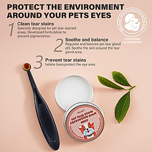Oivolii Pet Tear Stain Remover Balm with Pro Powder Brush,Eye Care for Dogs and Cats, Natural Safe Repel Tears,Gently Cleanses Effective & Non-Irritating,1 oz
