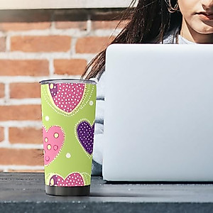QWEUIOP 20oz Insulated Travel Coffee Mug Colorful Hearts Pattern Stainless Steel Tumbler with Lid Double Wall Vacuum Coffee Cup For Hot and Cold Drinks14682