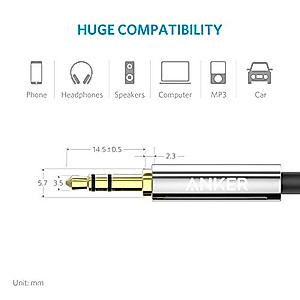 Anker 3.5mm Premium Auxiliary Audio Cable (4ft / 1.2m) AUX Cable for Headphones, iPods, iPhones, iPads, Home / Car Stereos and More (Black)