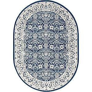 Tillie Dark Blue 5x8 Oval Area Rug - Area Rugs for Living Room Bedroom Dining Room Entryway Kitchen Bath Indoor Entry - Floral Carpet - Alfombras para Salas