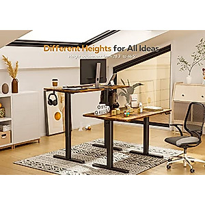 Claiks Electric Standing Desk, Adjustable Height Stand up Desk, 48x24 Inches Sit Stand Home Office Desk with Splice Board, Black Frame/Rustic Brown Top