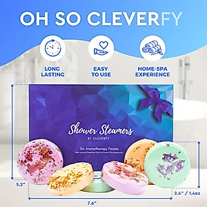 Cleverfy Shower Steamers Aromatherapy - Variety Pack of 6 Shower Bombs with Essential Oils. Self Care and Relaxation Birthday Gifts for Mom. Blue Set