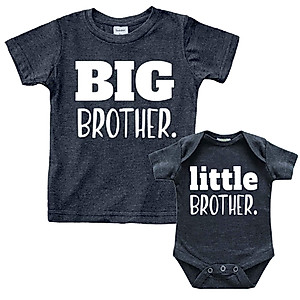 Big Brother Little Brother Shirts Matching Outfits Sibling Gifts Baby Set (Charcoal Black, Kids (3Y) / Baby (1-3M))