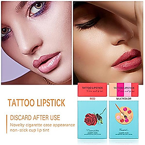Sokgo 20Pcs Cotton Swab Tattoo Lipstick, Tattoo Lipstick Cotton Swab Lip Tint, Waterproof and Long Lasting Liquid Non-Stick Portable Lip Gloss