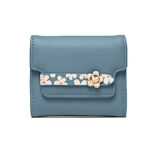 TOPKULL Wallets for Women Rfid Small Womens Wallet Trifold Flower Leather Ladies Wallet with Card Holder&Zipper Coin Purse (Blue)