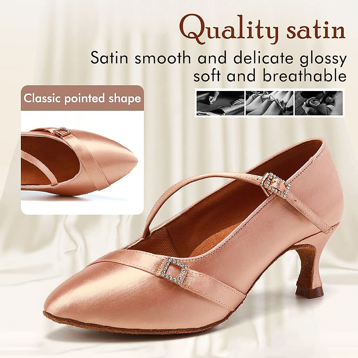 AOQUNFS Ballroom Dance Shoes Women Closed Toe Walts Salsa Latin Dance Shoes,WP1009-Beige-6.5,US 8