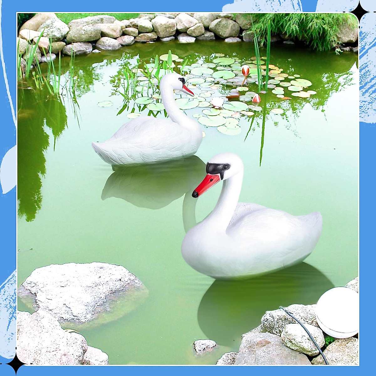 2 Pieces Swan Decoy Pond Bird Deterrent Decoration Goose Decoys Hunting Floating Decoys Garden Pond Decoration for Fields or Float on The Water Pool, Garden and Patio Accessories (White)