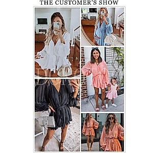 Dokotoo Womens Summer Spring Romper Ladies Elegant Plain Sexy V Neck Flared Long Sleeve Waist Tiet Pleated Drape Rompers and Jumpsuits for Women Dressy Black X-Large