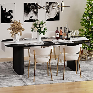 HAIZAO Modern Dining Chairs Set of 4, Round Upholstered Boucle Sherpa Dining Chairs, Curved Backrest Kitchen Dining Room Chairs, Mid-Century White Dining Chair with Golden Metal Legs