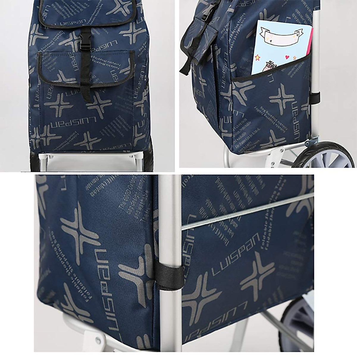 SH-gwtc Shopping Trolley,Foldable Shopping Cart 2 Wheels Climbing Trolly/Aluminum Alloy/Waterproof Shopping Bag/Collapsible Push Pull Carts,Bearing Capacity :40 Kg (Color : B)