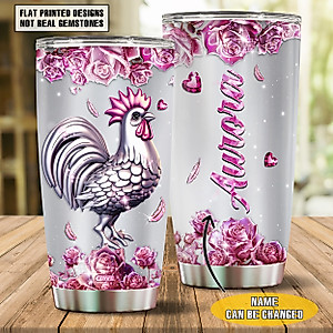 WONWIX Personalized Chicken Coffee Mug For Women Travel Drinking Cups Chickens Gifts For Mom Ladies Jewelry Birthday Christmas Valentine Mothers Day 20oz Stainless Steel Tumblers With Lids
