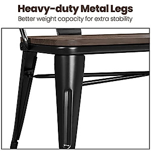 Yaheetech Industrial Metal Bench Mid-Century 3 Person Chair Dining Room Long Farmhouse Bench with Wood Seat,Removable Backrest,Black