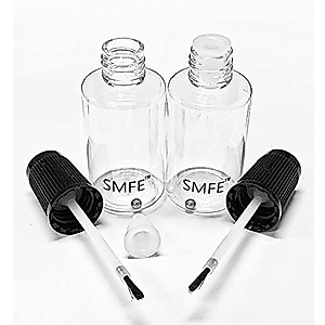 SMFE 20ml Plastic Empty Refillable Nail Polish Touch Up Bottle with Mixing Marble, Conservation Insert and Brush Top, Pack of 2