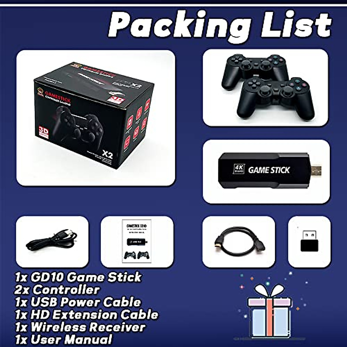 CredevZone GD10 Retro Game Console TV HD Output Plug and Play Games Stick Video Gaming Consoles Preinstalled EmuELEC 2 Controllers 64GB