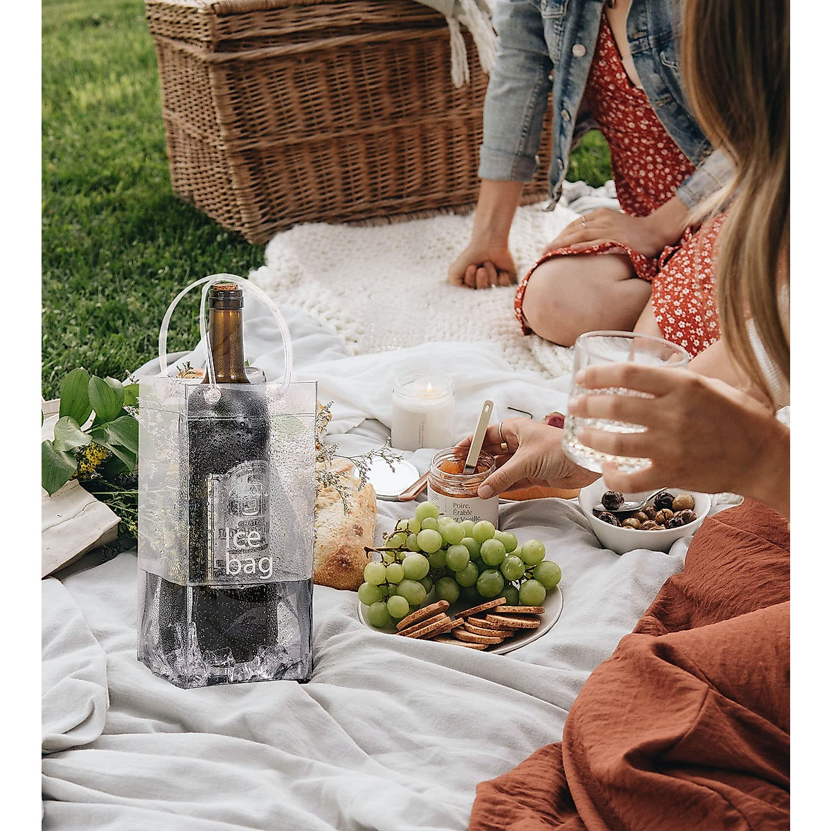 Sohapy 2 Pack Portable Collapsible Clear Ice Wine Bag Pouch Cooler Bag with Handle for Party,Outdoor,Champagne,Cold Beer,White Wine (2)