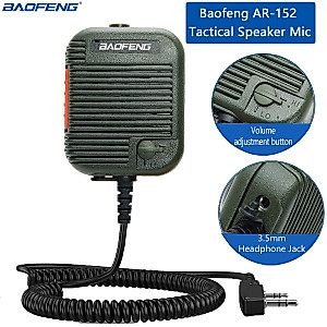 Baofeng AR-152 Tactical Speaker Mic Shoulder Microphone Volume Adjustable Military Grade Handheld Speaker for BaoFeng UV-5R UV-82 BF-888S RETEVIS TYT Pxton BTECH Kenwood Radios