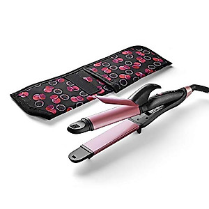 2 in 1 Travel Curling Flat Iron Dual Voltage Mini Hair Straightener and Curler with 1 Inch Rose Gold Ceramic PTC Plate (Gold)