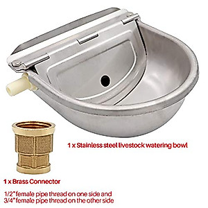 MUDUOBAN Stainless Steel Float Valve Water Bowl with Connector for Cattle Horse Automatic Hog Goat Pet Waterer with Plug